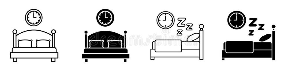 Bedtime Icons Versions Set in Black Flat and Line Style Stock Vector - Illustration of sleep ...