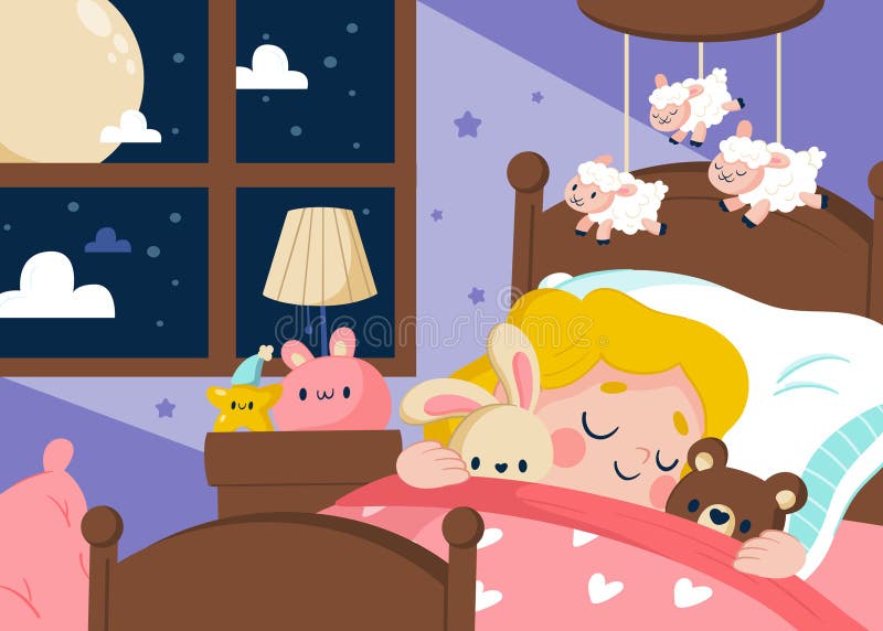 Bedtime Illustration in Flat Cartoon Style Stock Illustration ...