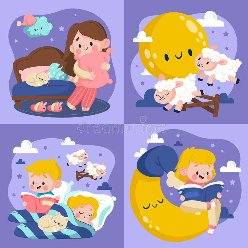 Bedtime Illustrations in Flat Cartoon Style Stock Illustration ...