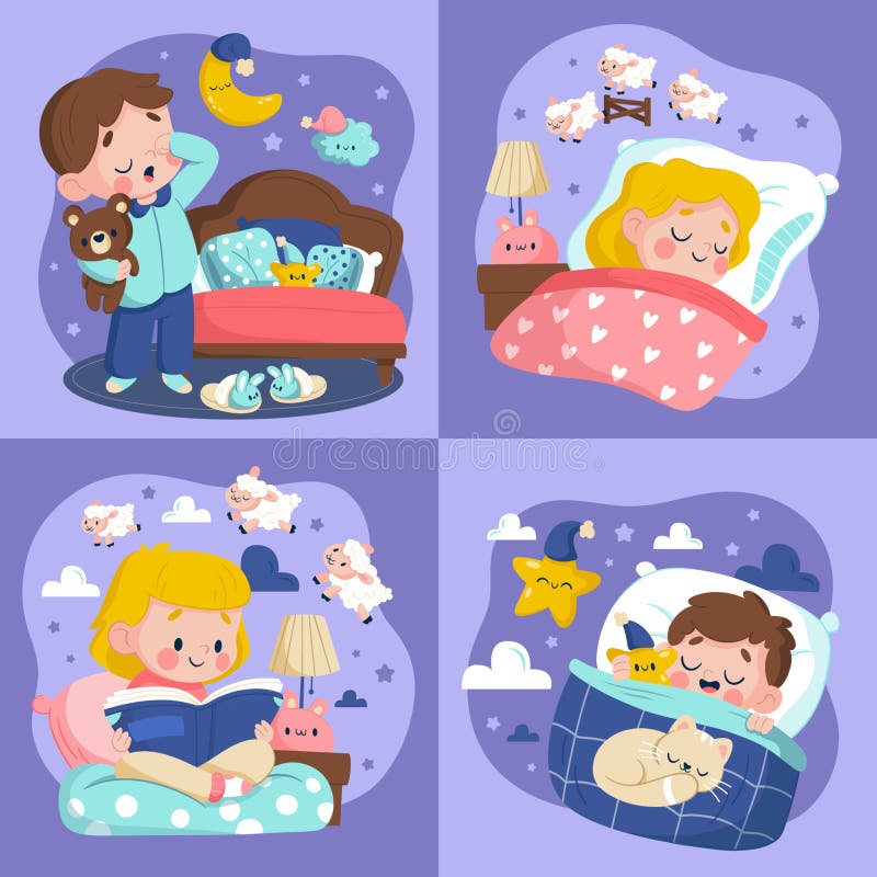 Bedtime Illustrations in Flat Cartoon Style Stock Illustration ...