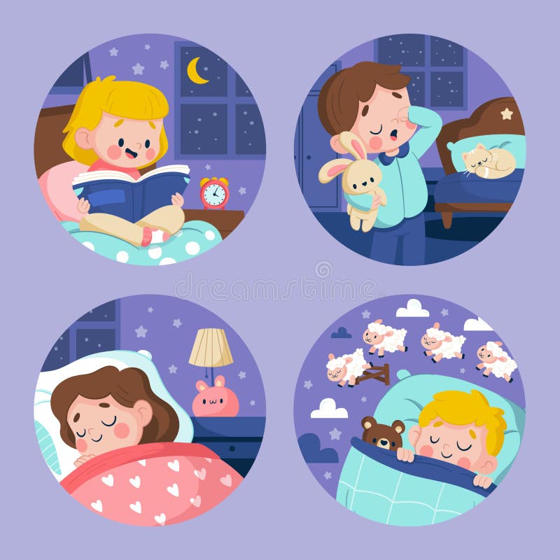 Bedtime Illustrations in Flat Cartoon Style Stock Illustration ...