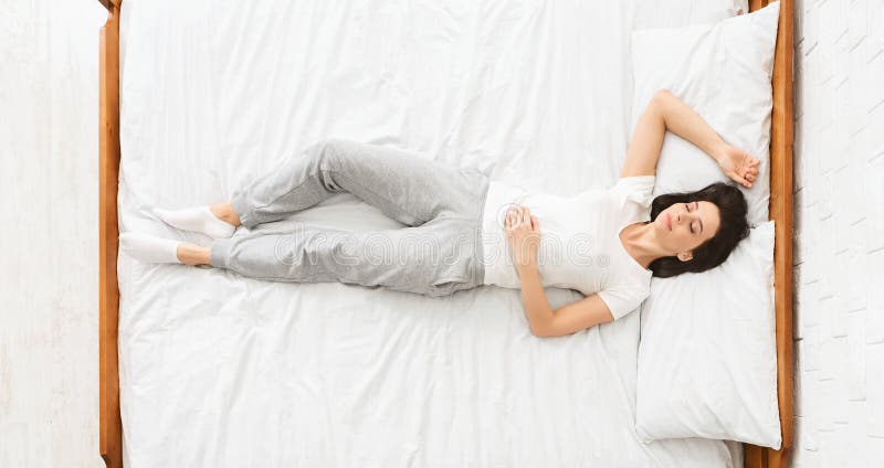 Millennial Woman Sleeping in Bed,, Top View Stock Image - Image of ...