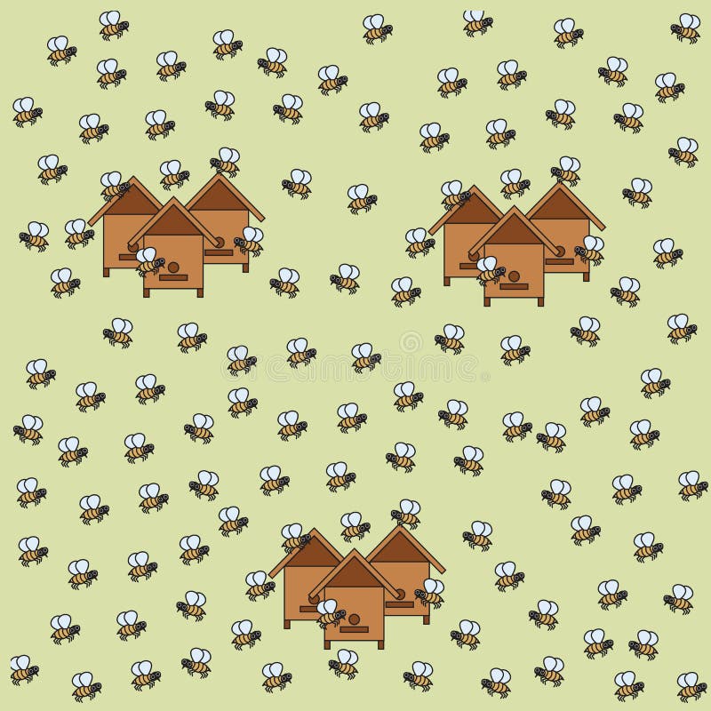 Bee Apiary. Beehive with Bees in Cartoon Style. Seamless Pattern Stock ...