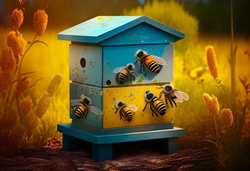 Bee Apiary with Bees. AI Generated Stock Illustration - Illustration of ...