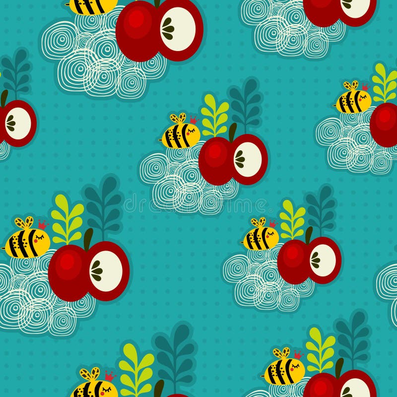 Bee and Apple Seamless Pattern. Stock Vector - Illustration of isolated ...