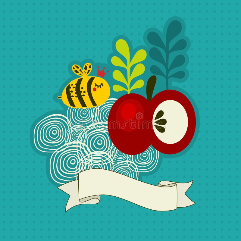 Bee and apple print. stock vector. Illustration of princess - 35320525