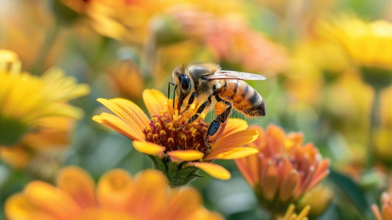 A Bee on a Brightly Colored Flower in a Pollinator-friendly Garden ...