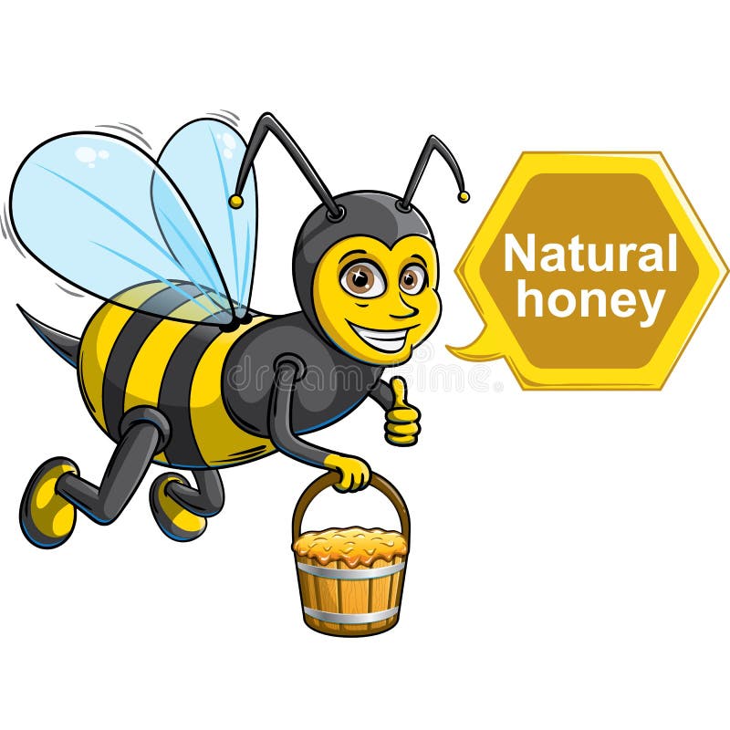 Bee with bucket of honey stock illustration. Illustration of element ...