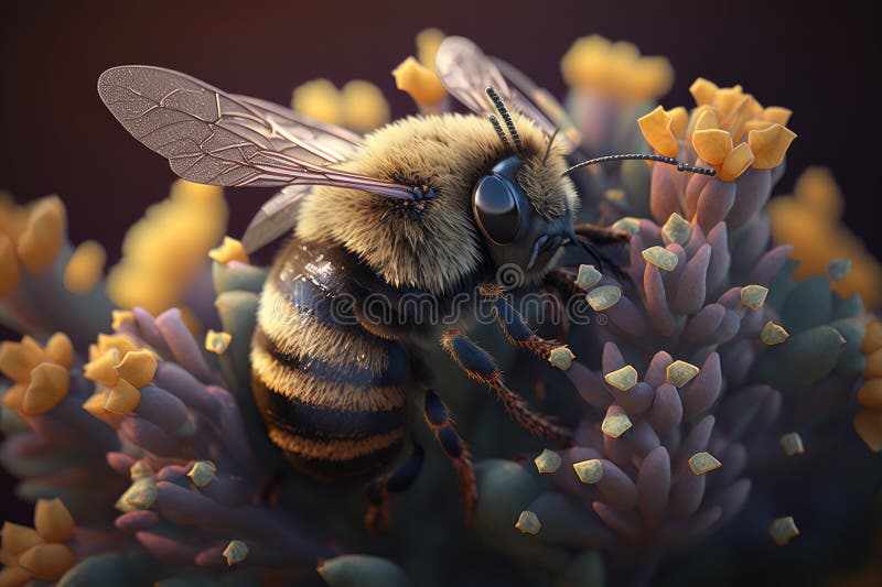 Bee buzzing on the flower stock illustration. Illustration of bright ...