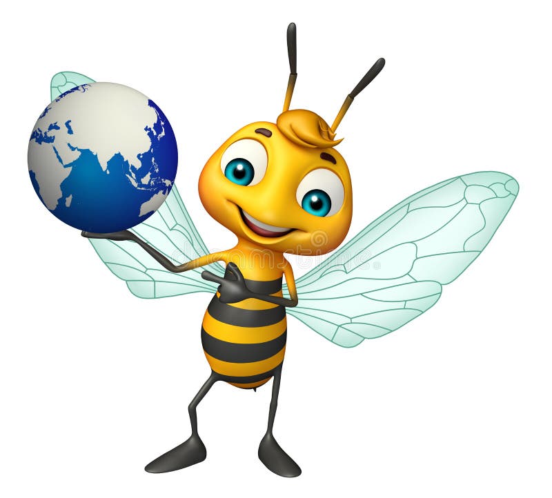 Bee Cartoon Character with Earth Stock Illustration - Illustration of ...