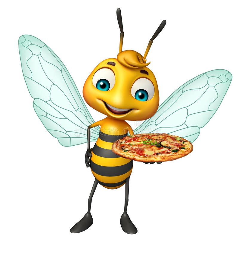 Bee Cartoon Character with Pizza Stock Illustration - Illustration of ...