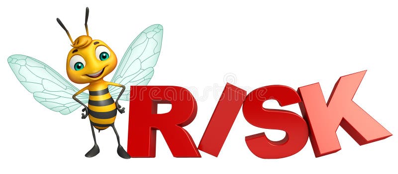 Bee Cartoon Character with Risk Sign Stock Illustration - Illustration ...