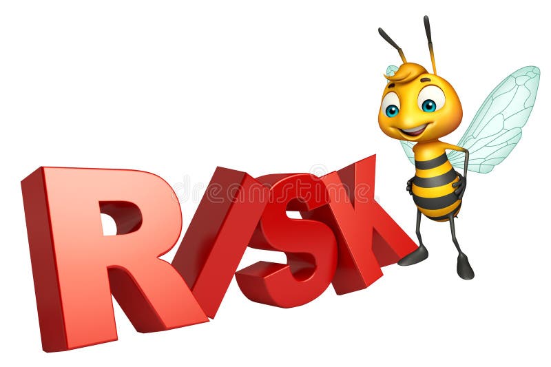 Bee Cartoon Character with Risk Sign Stock Illustration - Illustration ...