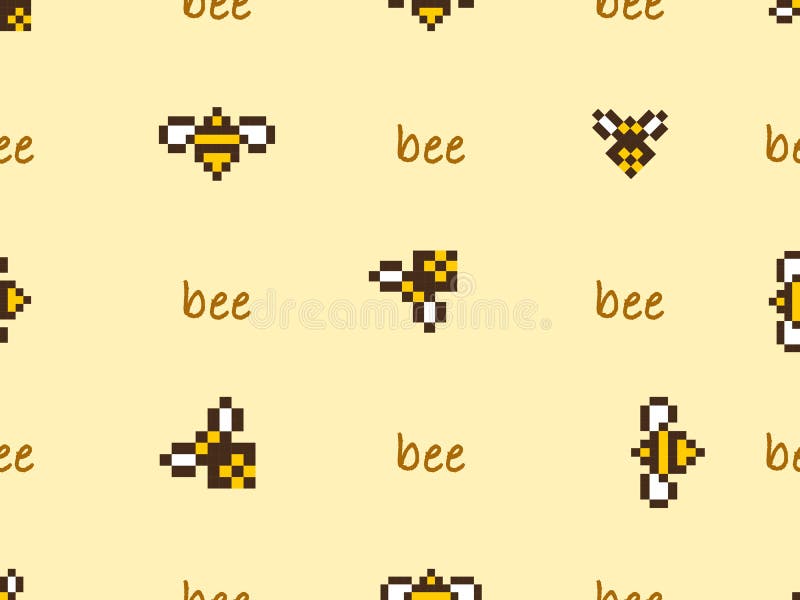 Bee Seamless Pattern on Yellow Background.Pixel Style Stock ...