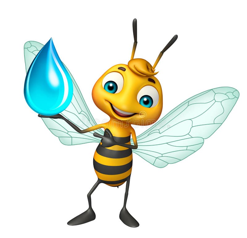 Bee Cartoon Character with Water Drop Stock Illustration - Illustration ...