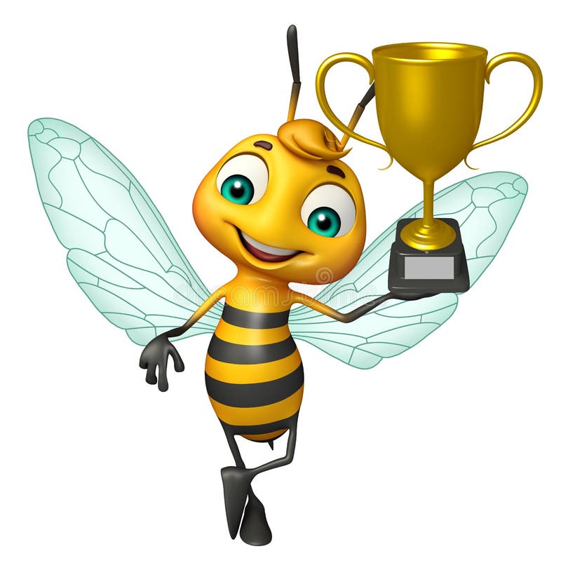 Bee Cartoon Character with Winning Cup Stock Illustration ...