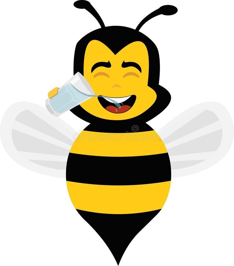 Bee Cartoon Drink Glass of Water Stock Vector - Illustration of bumblebee, happy: 321870502
