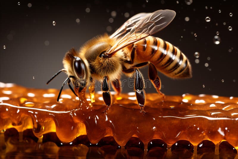 Bee Close-up Sitting on a Honeycomb Stock Illustration - Illustration ...