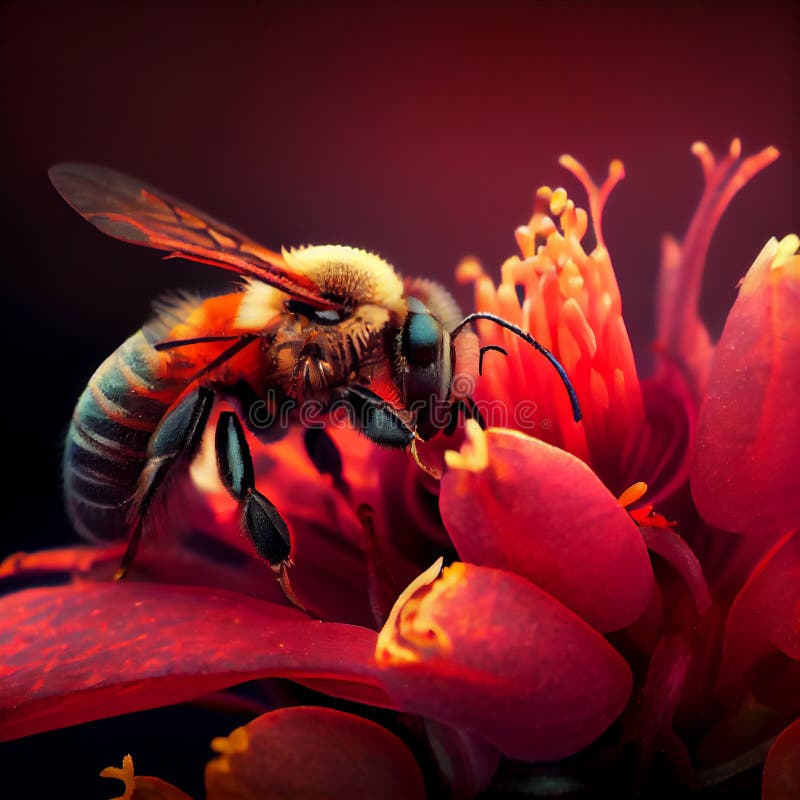 Bee collecting nectar stock illustration. Illustration of pollinate ...