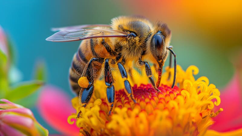 Bee Collecting Nectar from a Flower Stock Image - Image of pollination ...