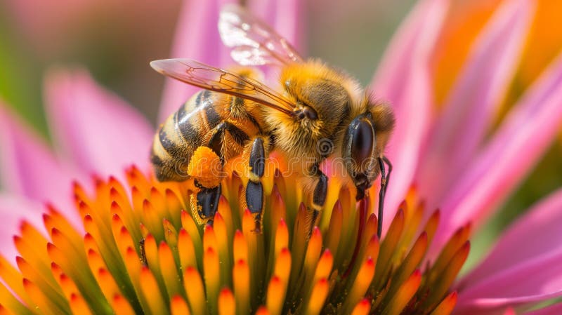 Bee Collecting Nectar from a Flower Stock Photo - Image of blooming ...