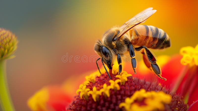 Bee Collecting Nectar from a Flower Stock Photo - Image of blooming ...