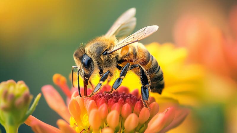 Bee Collecting Nectar from a Flower Stock Photo - Image of blooming ...