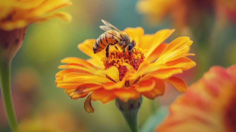 Bee Collecting Nectar from a Flower Stock Photo - Image of natural ...