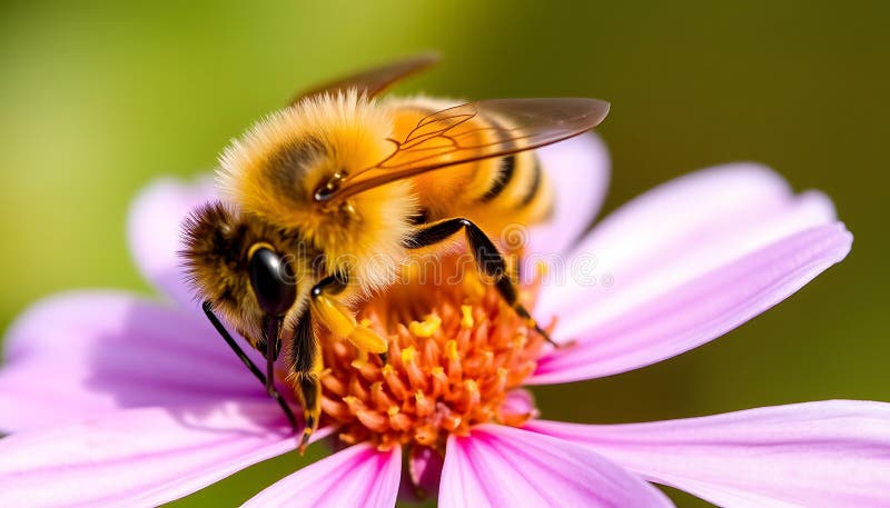 Bee Collecting Nectar Flower Pollination Insect Nature Generative AI ...