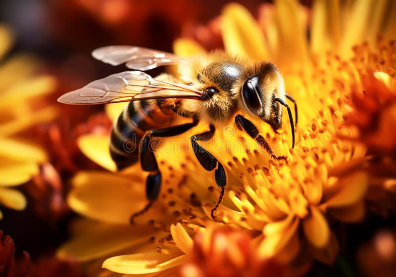 Bee Collecting Pollen on a Flower. AI Generated Stock Illustration ...