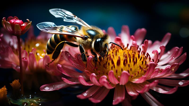 Bee Collecting Pollen from a Vibrant Flower - AI Generated Stock ...