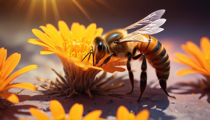 A bee collects nectar stock illustration. Illustration of nectar ...