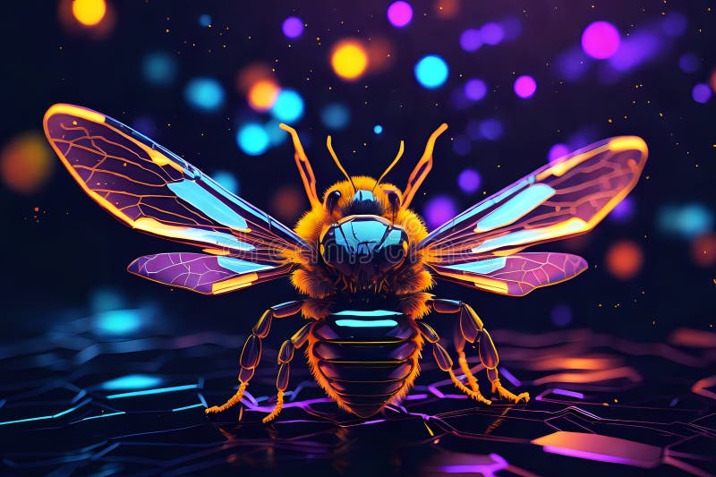 Bee Colorful Neon Glossy Art Stock Illustration - Illustration of ...