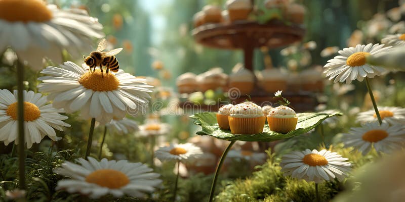 Bee in Daisy Field Magical CGI Image Stock Illustration - Illustration ...