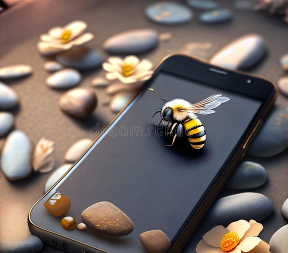 Bee on a Display of Smartphone Stock Photo - Image of computer, display ...