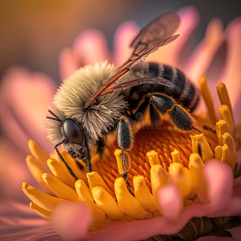 A Bee Drinking Nectar of a Rose Flower Stock Illustration ...