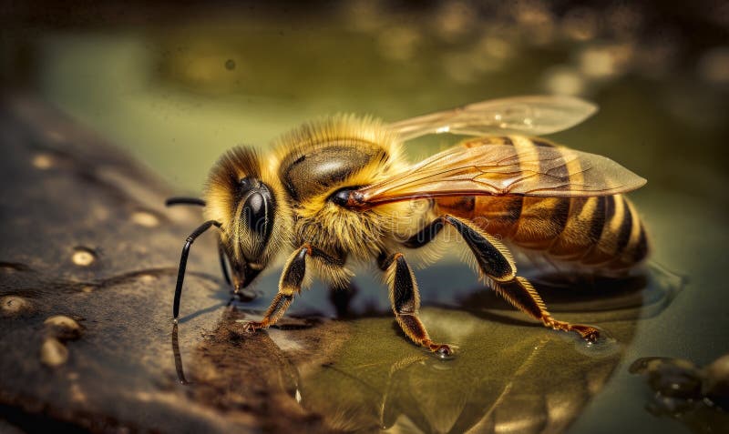 Bee Drinking Water from Puddle Stock Illustration - Illustration of ...