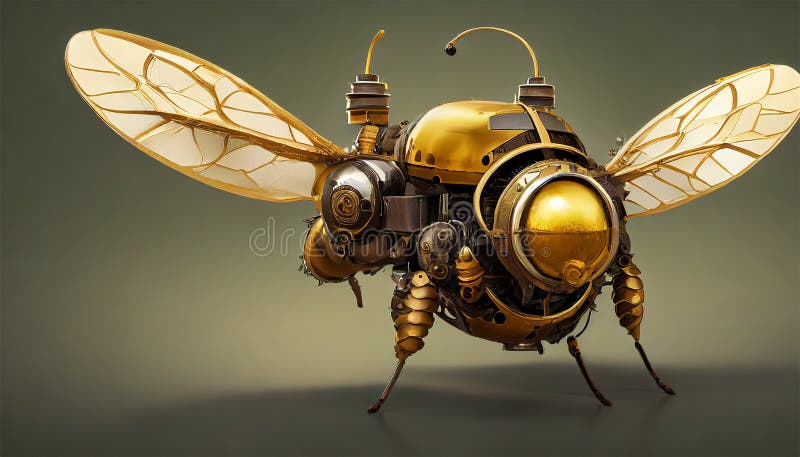 Bee Drone, Dystopian Steampunk Mechanic Bee Isolated – AI Generated 3D ...