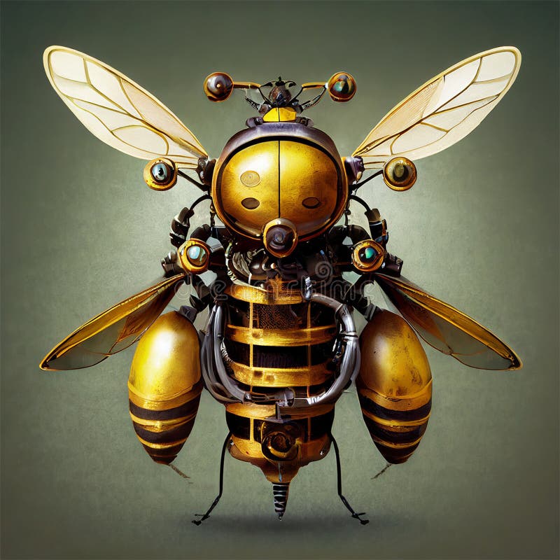 Bee Drone, Dystopian Steampunk Mechanic Bee Isolated – AI Generated 3D ...