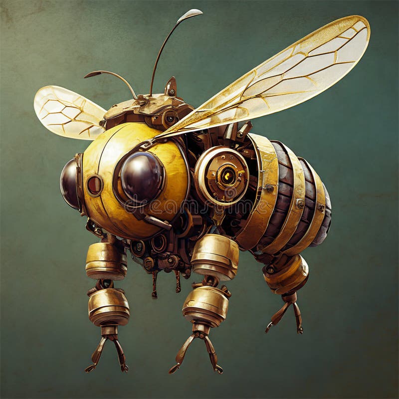Bee Drone, Dystopian Steampunk Mechanic Bee Isolated – AI Generated 3D ...