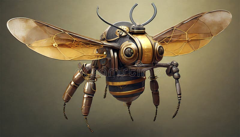 Bee Drone, Dystopian Steampunk Mechanic Bee Isolated – AI Generated 3D ...