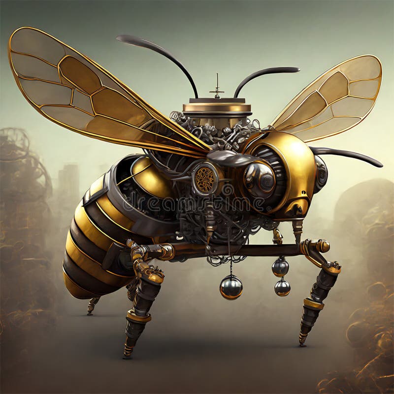 Bee Drone, Dystopian Steampunk Mechanic Bee Isolated – AI Generated 3D ...