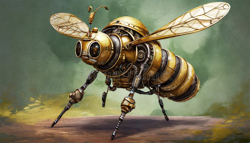 Bee Drone, Dystopian Steampunk Mechanic Bee Isolated – AI Generated 3D ...