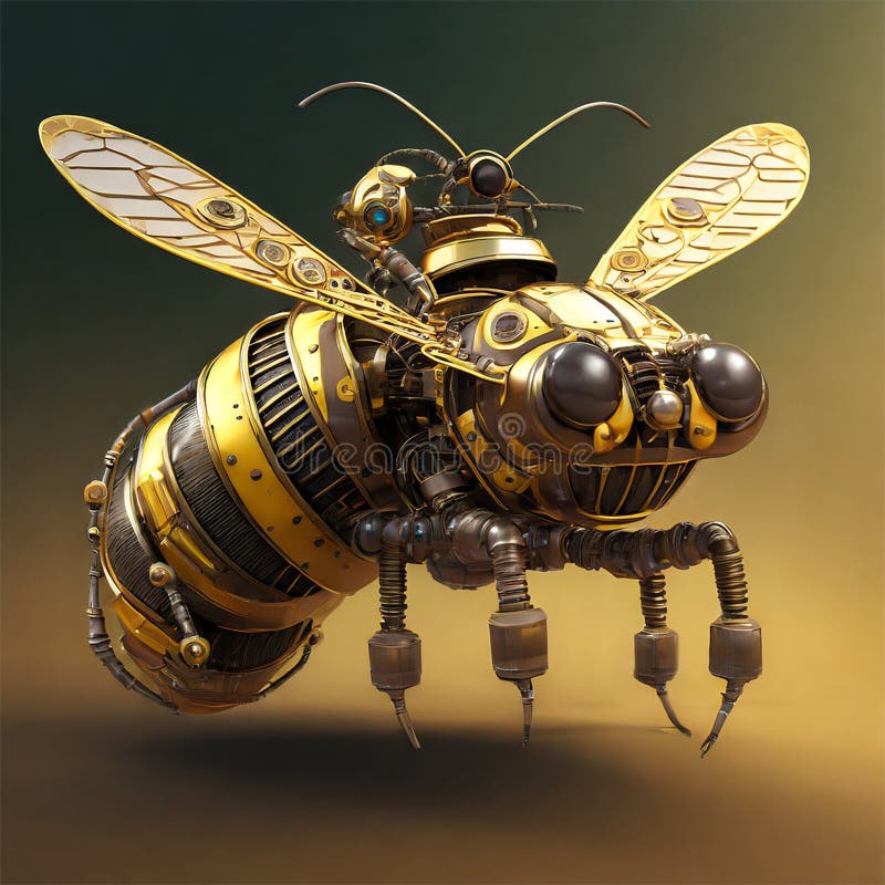 Bee Drone, Dystopian Steampunk Mechanic Bee Isolated – AI Generated 3D ...
