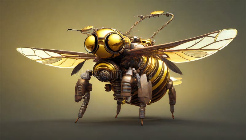 Bee Drone, Dystopian Steampunk Mechanic Bee Isolated – AI Generated 3D ...