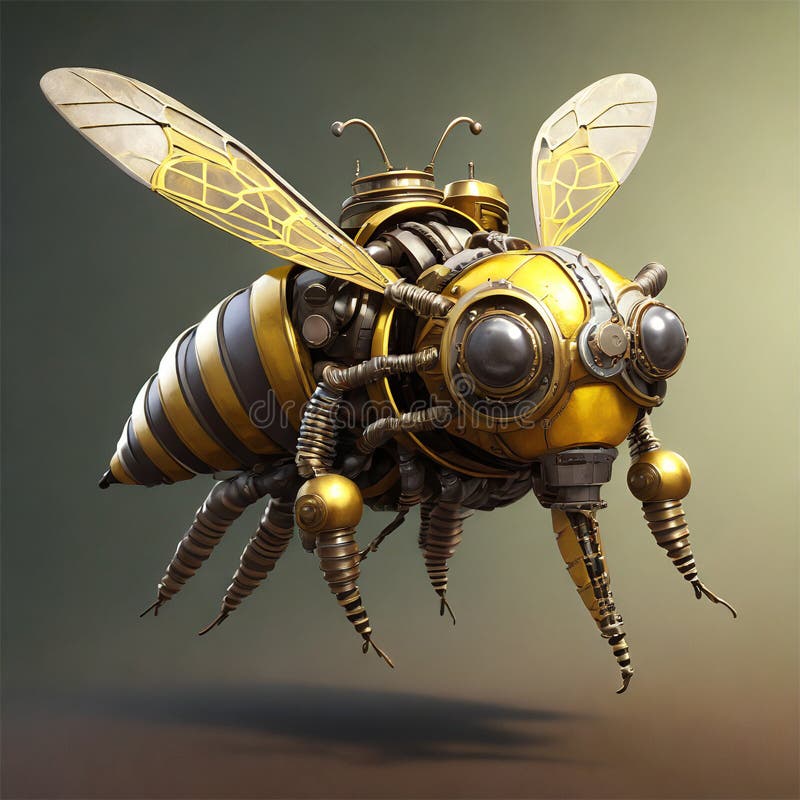 Bee Drone, Dystopian Steampunk Mechanic Bee Isolated – AI Generated 3D ...
