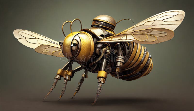 Bee Drone, Dystopian Steampunk Mechanic Bee Isolated – AI Generated 3D ...