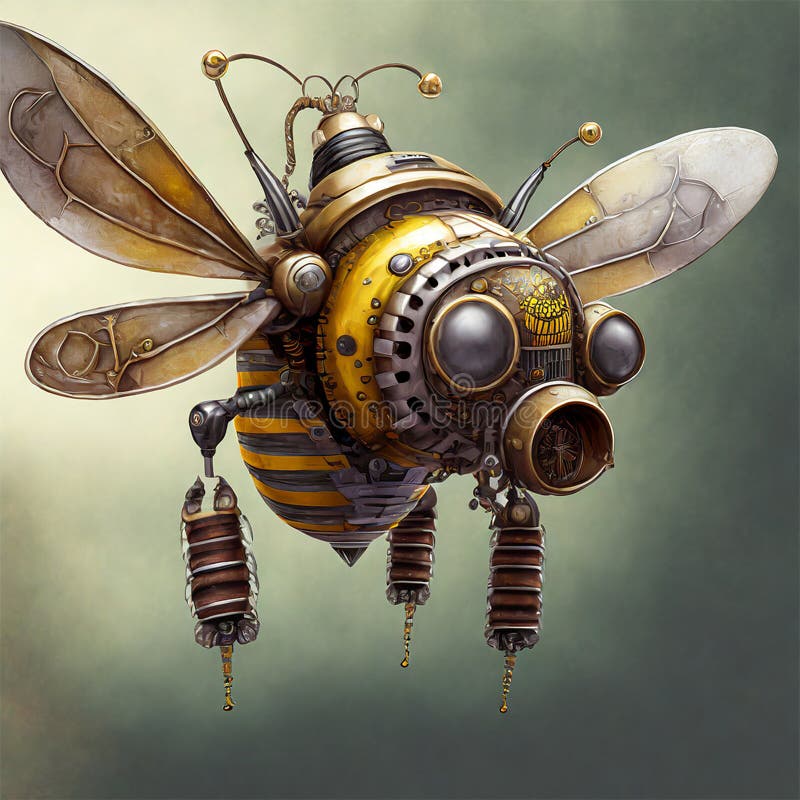 Bee Drone, Dystopian Steampunk Mechanic Bee Isolated – AI Generated 3D ...