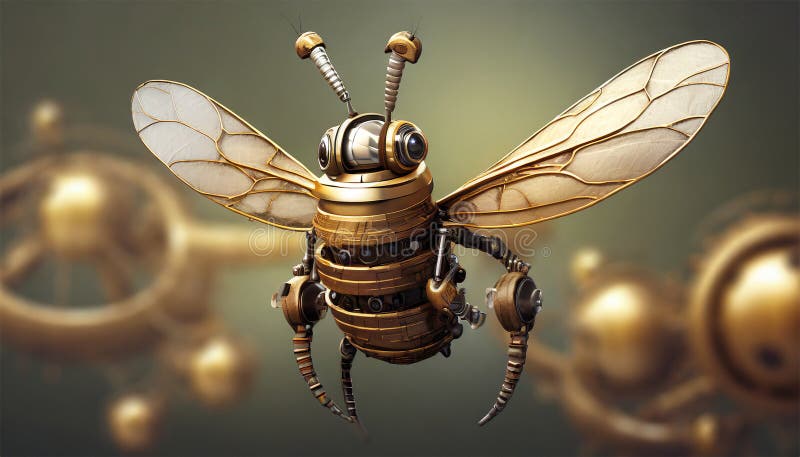 Bee Drone, Dystopian Steampunk Mechanic Bee Isolated – AI Generated 3D ...