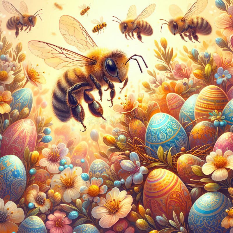 Bee Easter Bees Buzz Around Pollinating Flowers and Discovering Stock ...